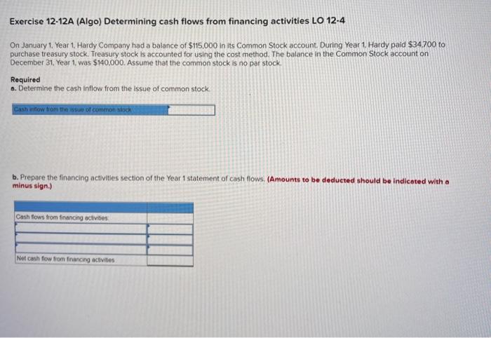 Solved Exercise 12-12A (Algo) Determining cash flows from | Chegg.com