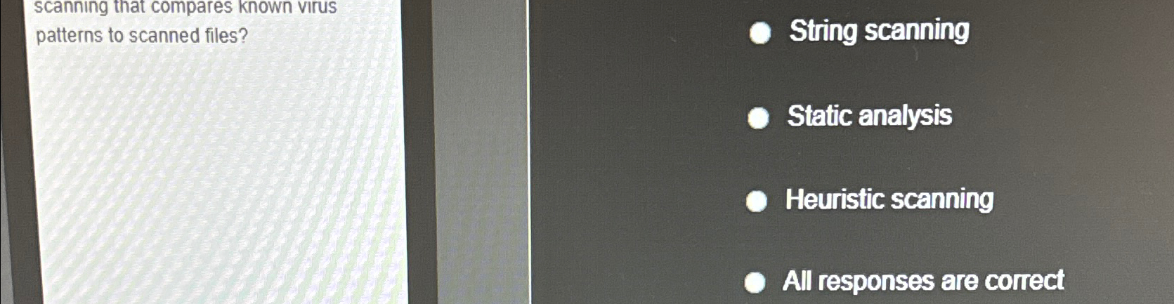 Solved scanning that compares known virus patterns to | Chegg.com