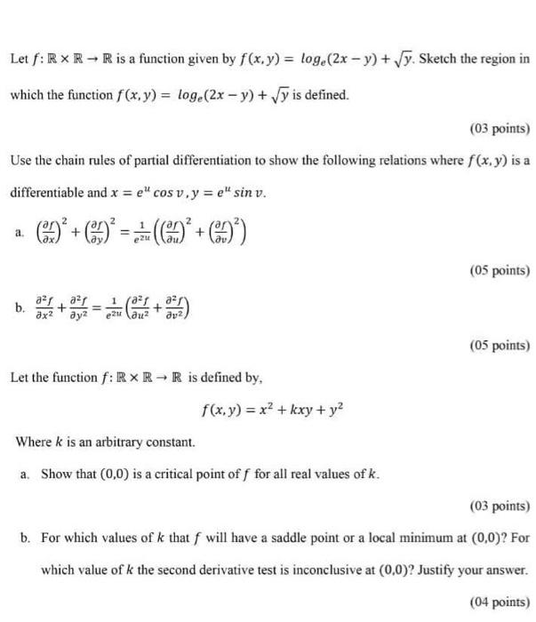 Solved Let f: RxR - R is a function given by f(x,y) = | Chegg.com