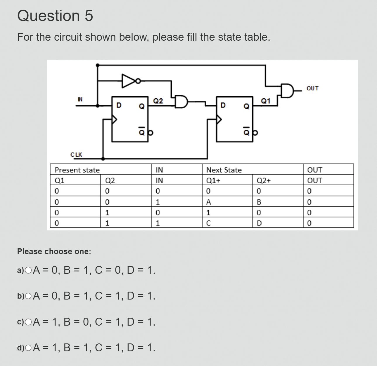 Solved Question 5For the circuit shown below, please fill | Chegg.com