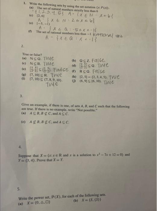 Solved 1. Write the following sets by using the set notation | Chegg.com
