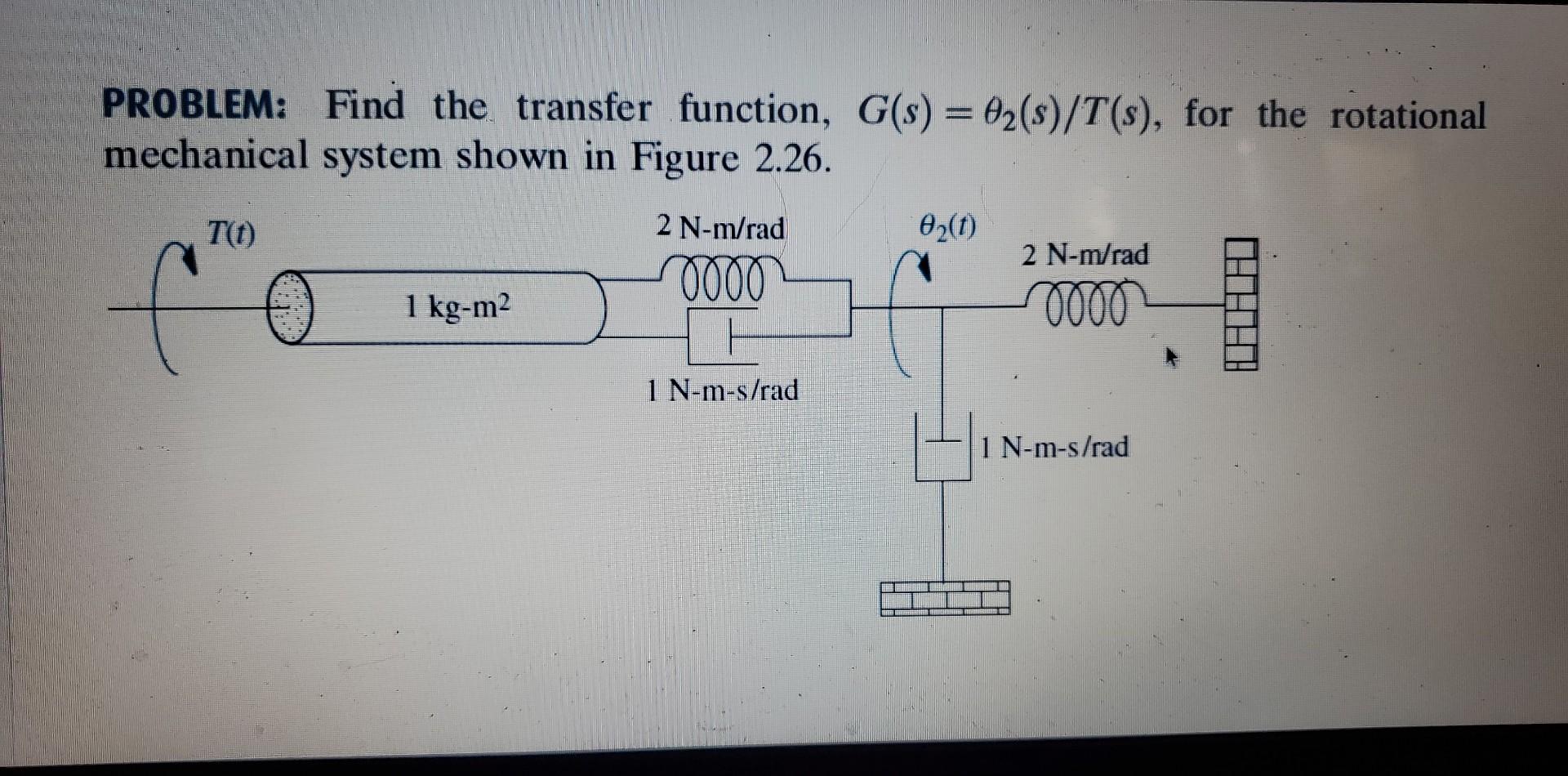 Solved PROBLEM: Find the transfer function, G(s)=θ2(s)/T(s), | Chegg.com