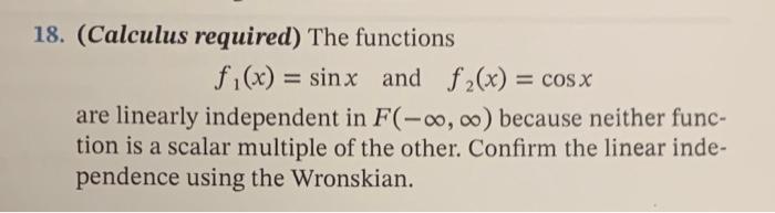 Solved 18. (Calculus required) The functions f1(x)=sinx and | Chegg.com