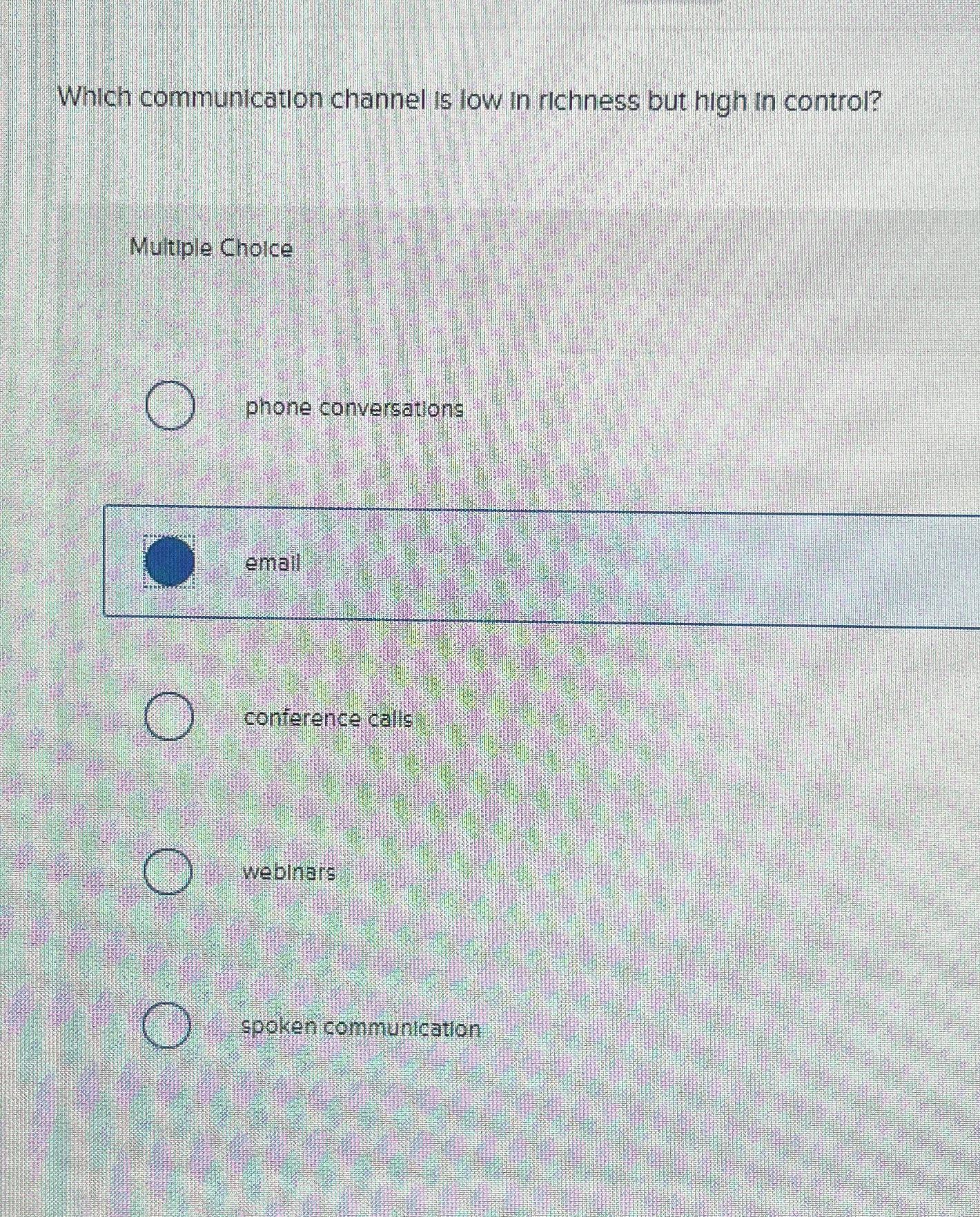 Solved Which communication channel is low in richness but | Chegg.com