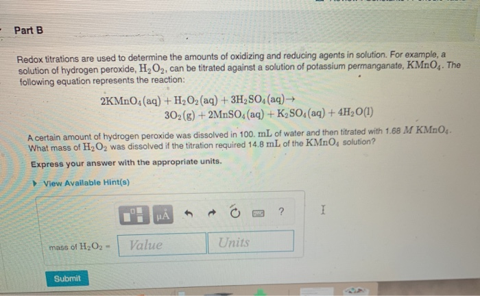 Solved Part B Redox titrations are used to determine the | Chegg.com