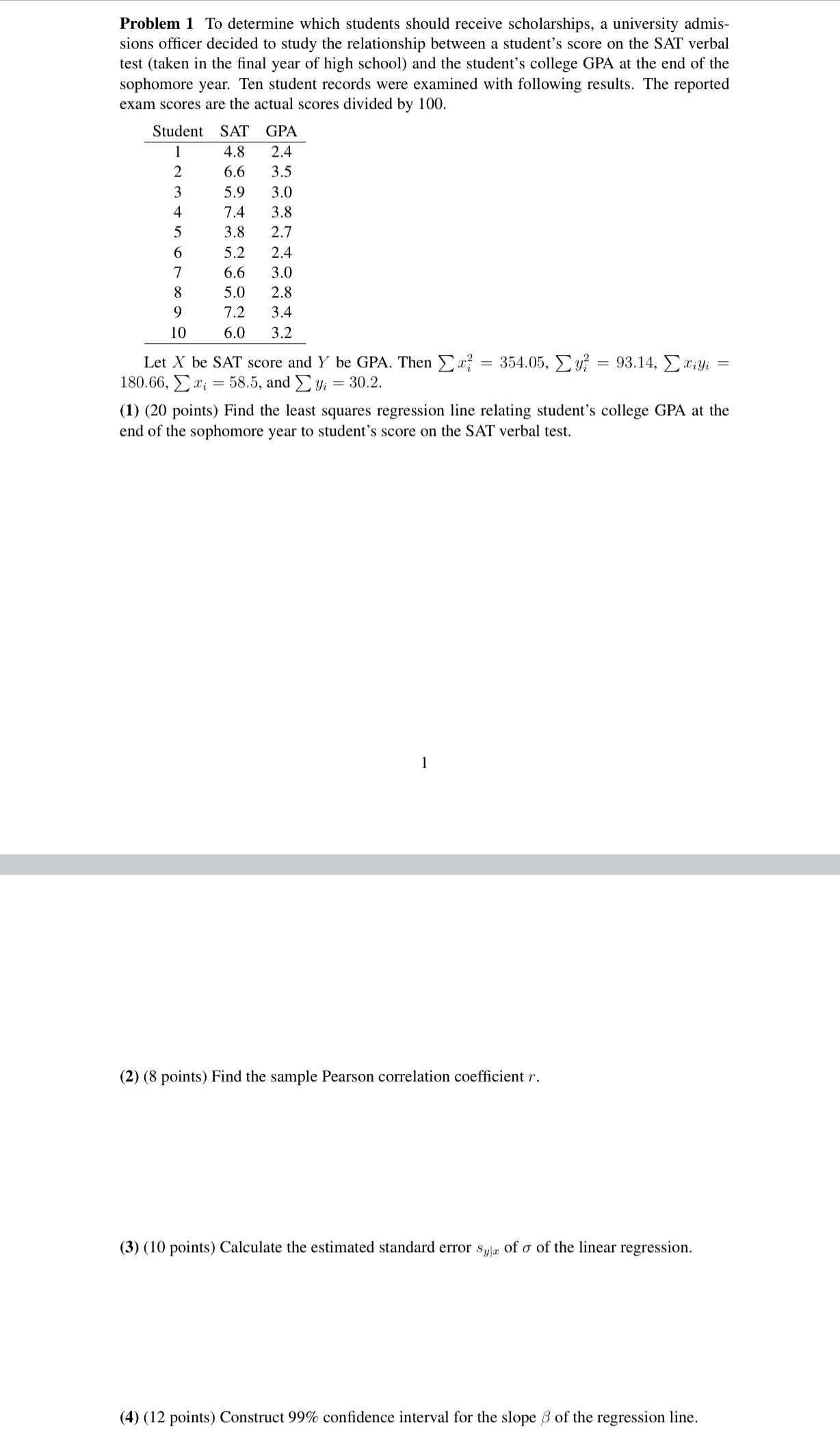 Solved Problem 1 ﻿To determine which students should receive | Chegg.com