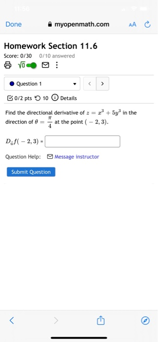 Solved Done myopenmath.com AAC Homework Section 11.6 Score: | Chegg.com