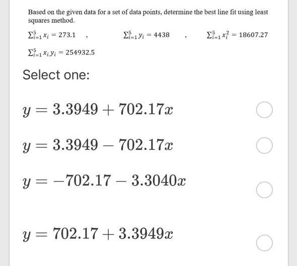 Solved Based on the given data for a set of data points, | Chegg.com