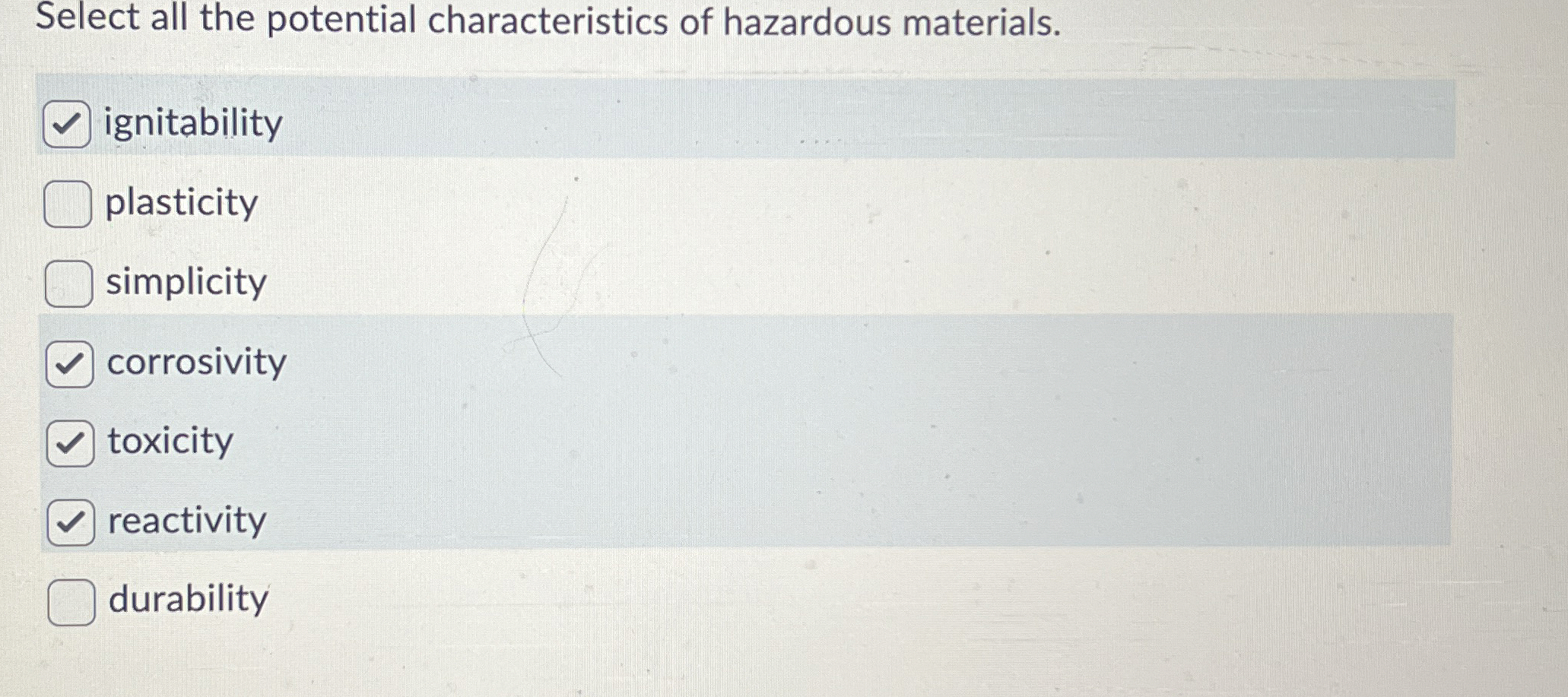 Solved Select all the potential characteristics of hazardous | Chegg.com