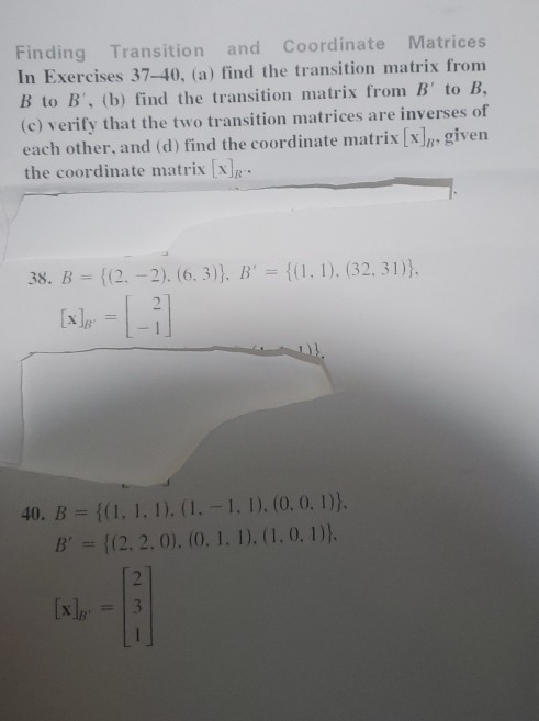 Solved Finding Transition and Coordinate Matrices In | Chegg.com