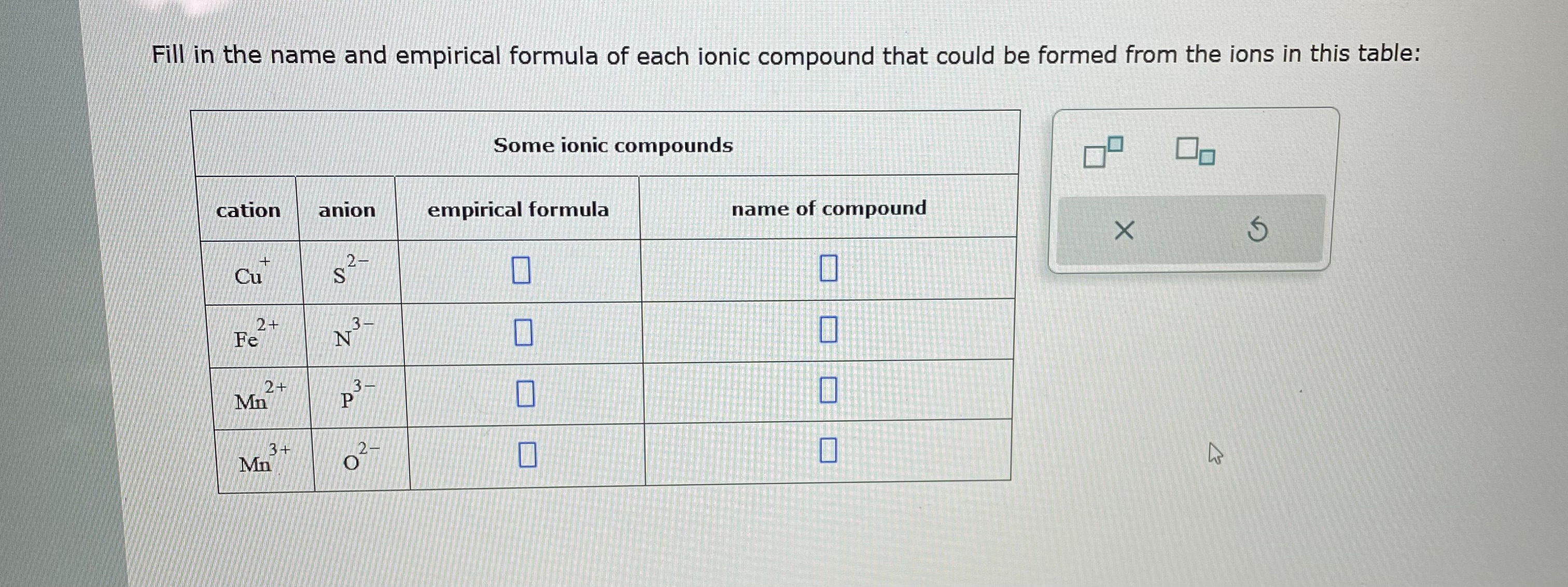 Fill in the name and empirical formula of each ionic | Chegg.com
