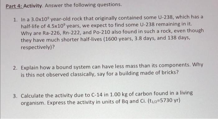 Solved Part 4: Activity. Answer the following questions. 1. | Chegg.com
