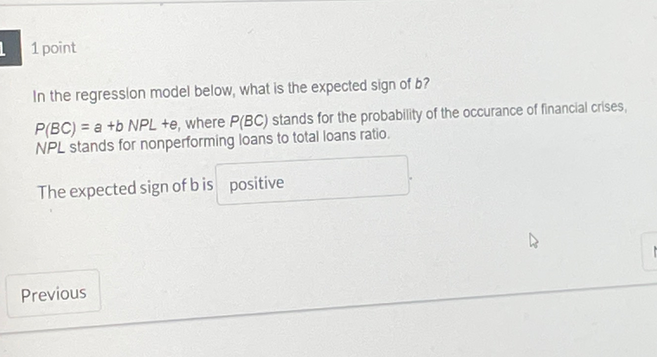 Solved 1 ﻿pointIn the regression model below, what is the | Chegg.com