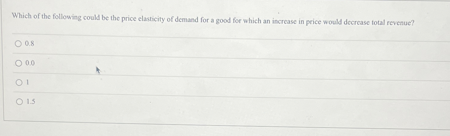 Solved Which of the following could be the price elasticity | Chegg.com