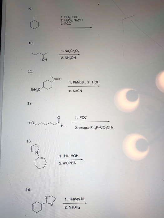 Solved 1. BH3. THE 2. H4O2, NaOH 3. PC32 10. 1. Na Creo 2. | Chegg.com