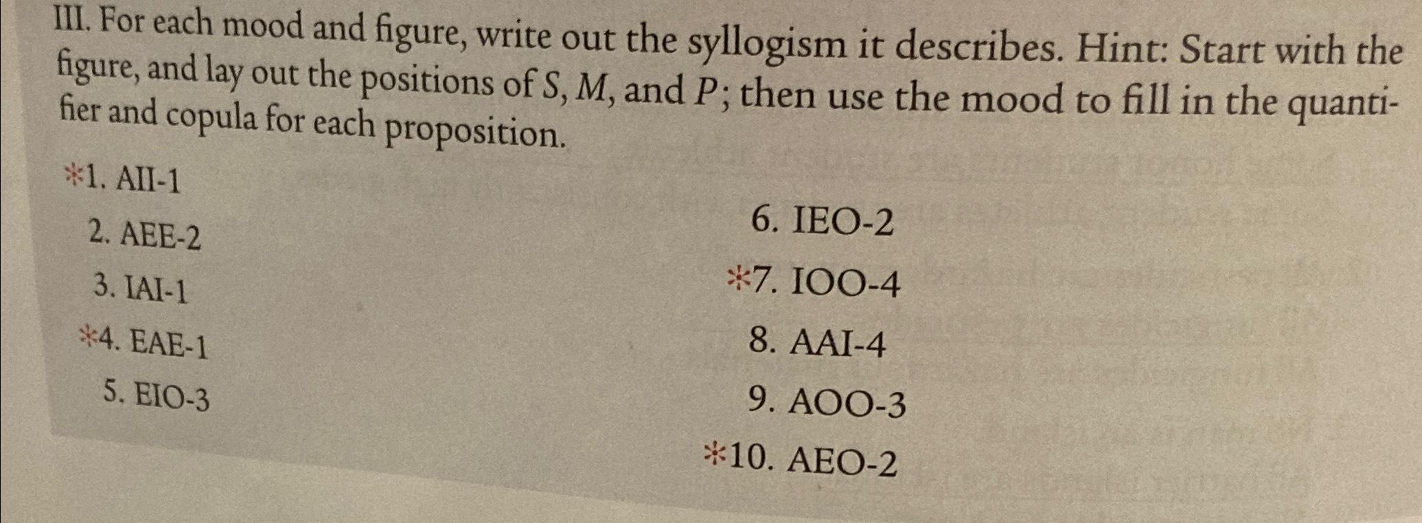 III. For each mood and figure, write out the | Chegg.com