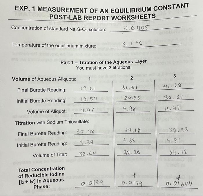 Solved EXP. 1 MEASUREMENT OF AN EQUILIBRIUM CONSTANT | Chegg.com Solved EXP. 1 MEASUREMENT OF AN EQUILIBRIUM CONSTANT | Chegg.com