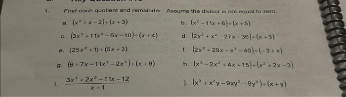 Solved 1. Find each quotient and remainder. Assume the | Chegg.com