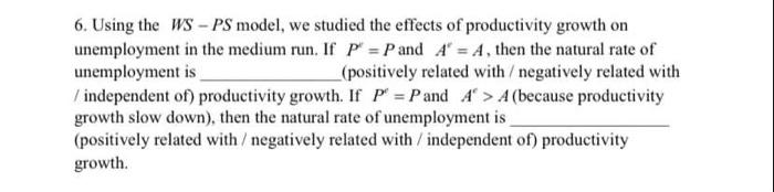 Solved 6. Using the WS - PS model, we studied the effects of | Chegg.com