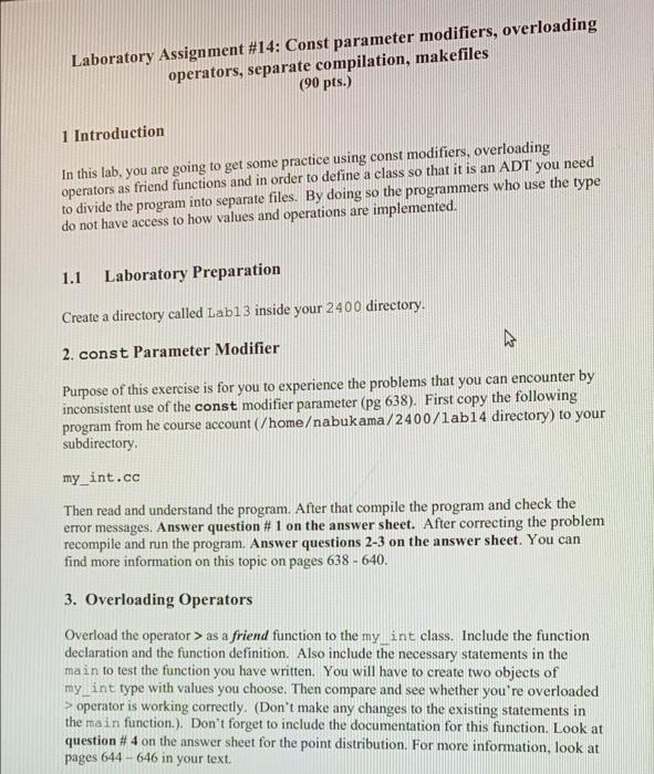 Solved Laboratory Assignment #14: Const parameter modifiers, | Chegg.com Solved Laboratory Assignment #14: Const parameter modifiers, | Chegg.com