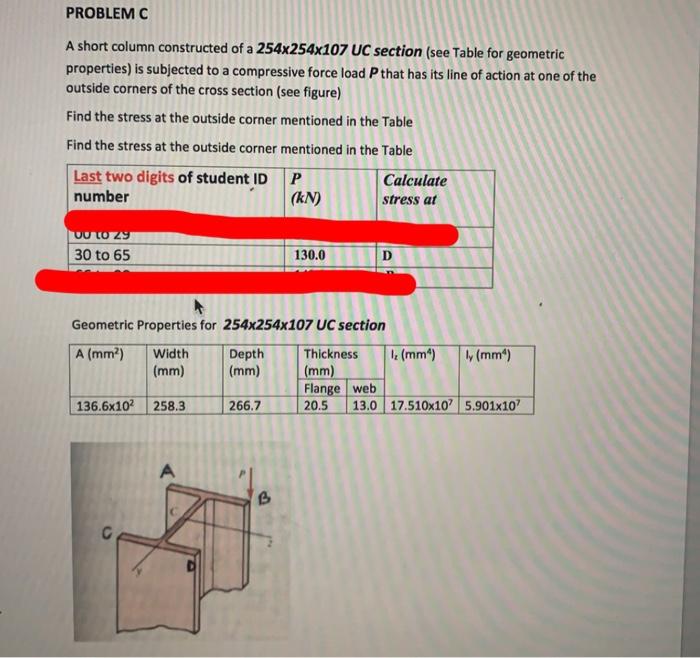 Solved PROBLEM C A short column constructed of a 254x254x107 | Chegg.com