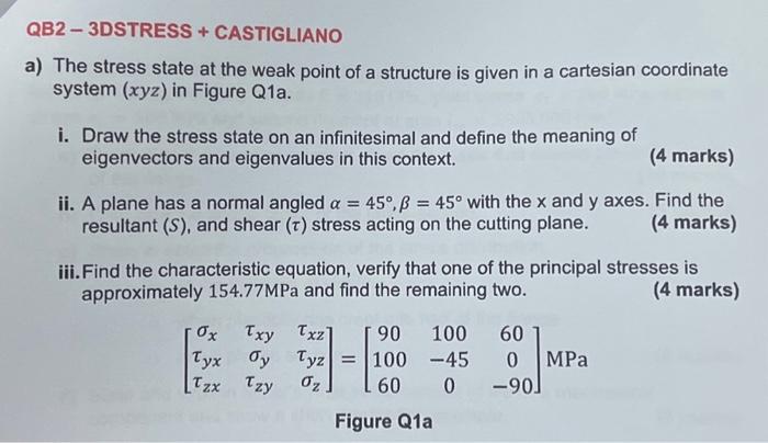 Solved a) The stress state at the weak point of a structure | Chegg.com
