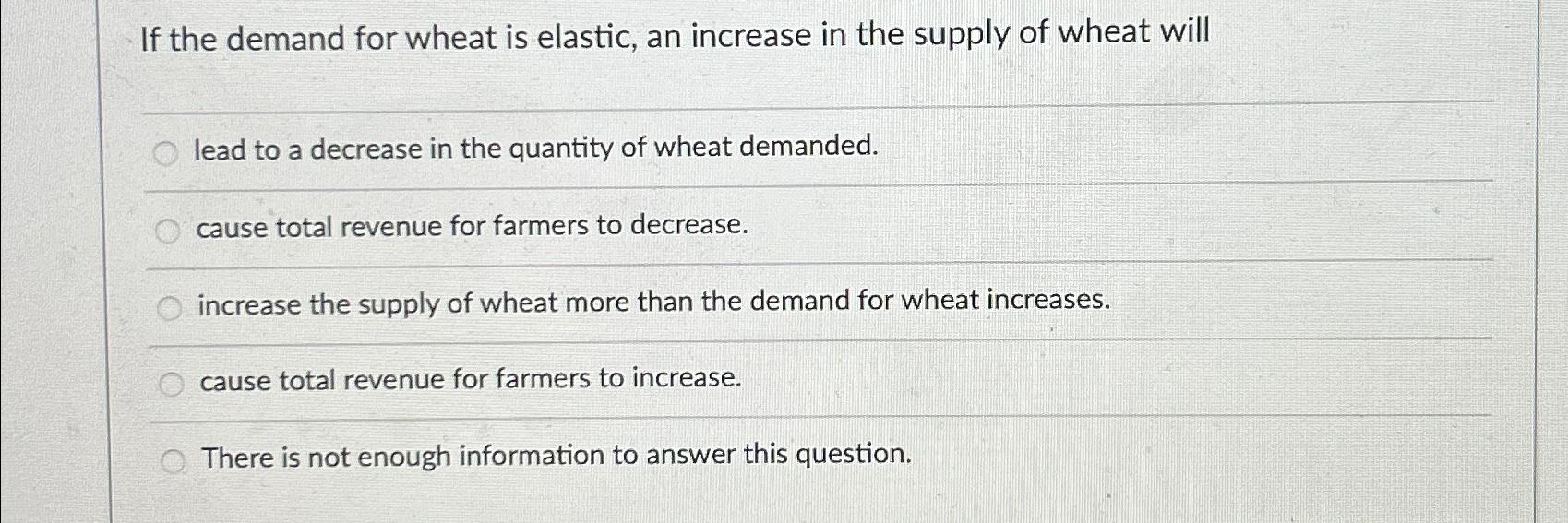 Solved If the demand for wheat is elastic, an increase in | Chegg.com