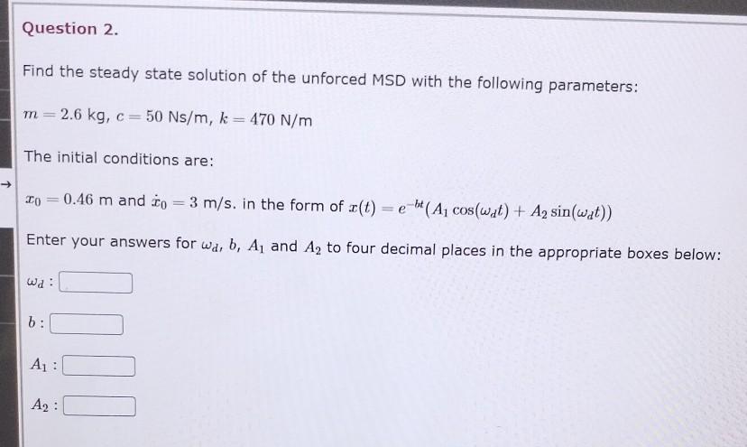 Solved Find the steady state solution of the unforced MSD | Chegg.com