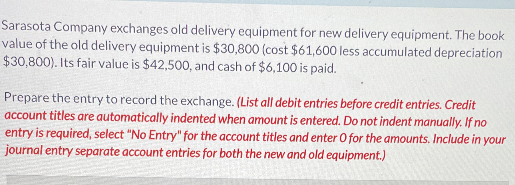 Solved Sarasota Company exchanges old delivery equipment for | Chegg.com