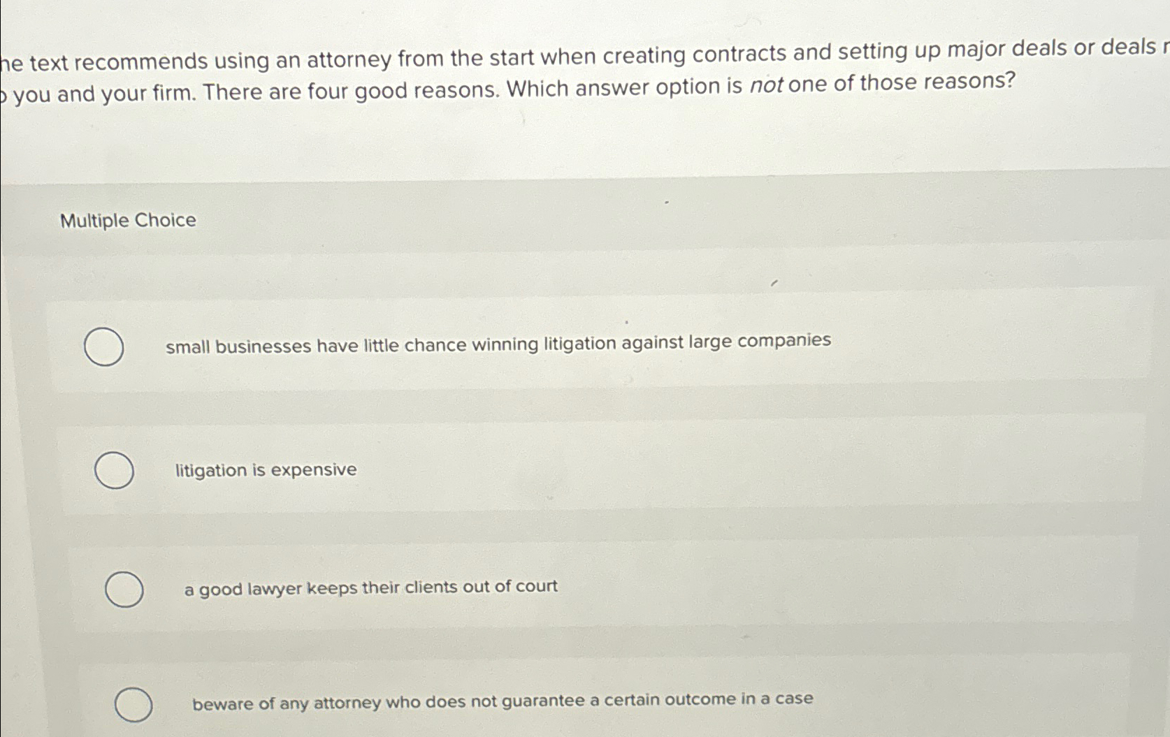 Solved he text recommends using an attorney from the start | Chegg.com