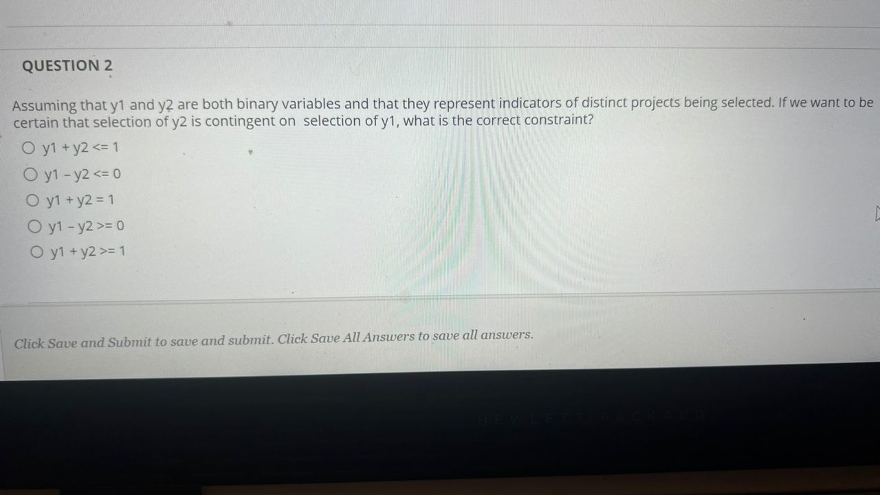 Solved QUESTION 2Assuming that y1 ﻿and y2 ﻿are both binary | Chegg.com