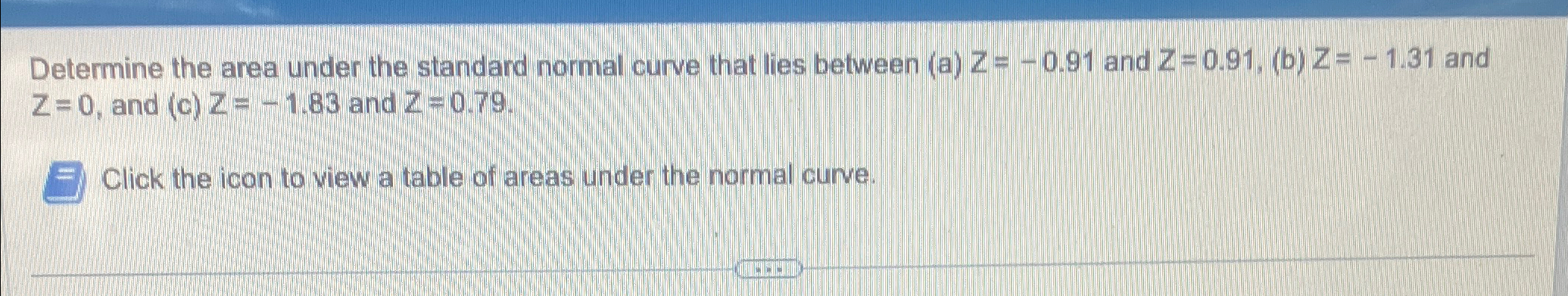 Solved Determine the area under the standard normal curve | Chegg.com