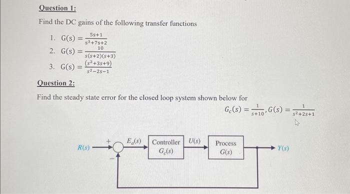 Solved Find the DC gains of the following transfer functions | Chegg.com