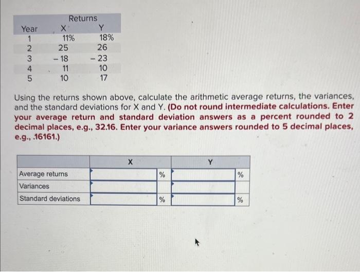 Solved Using the returns shown above, calculate the | Chegg.com