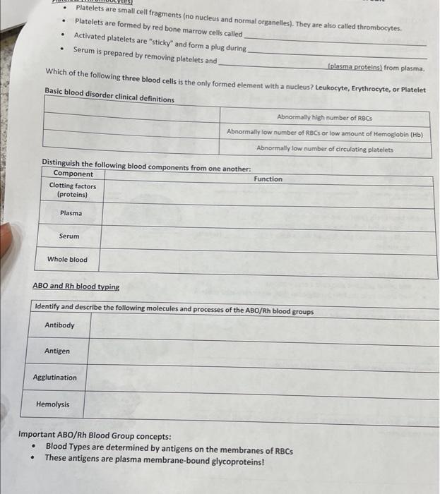Solved - Platelets are small cell fragments (no nucleus and | Chegg.com