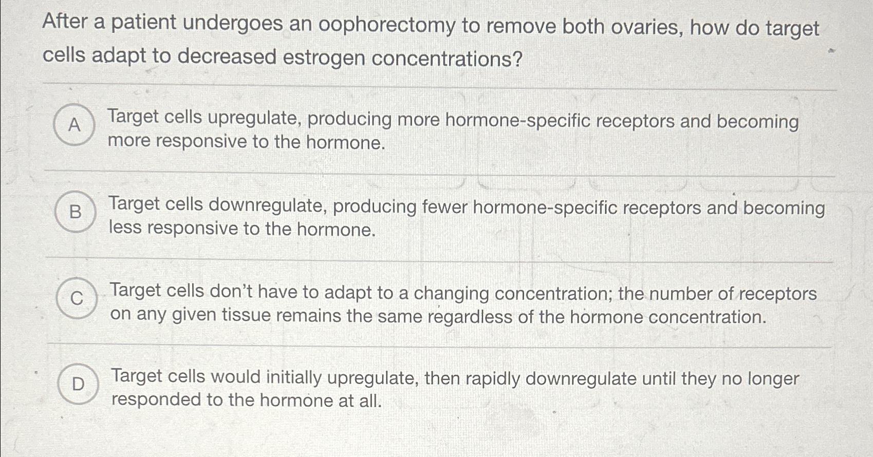 Solved After a patient undergoes an oophorectomy to remove | Chegg.com
