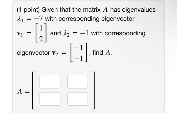 Solved (1 point) Given that the matrix A has eigenvalues | Chegg.com