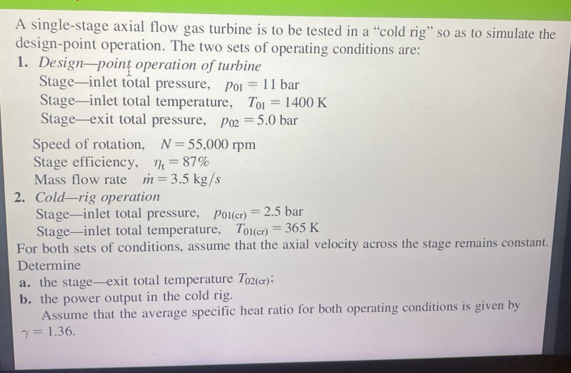 Solved A single-stage axial flow gas turbine is to be tested | Chegg.com
