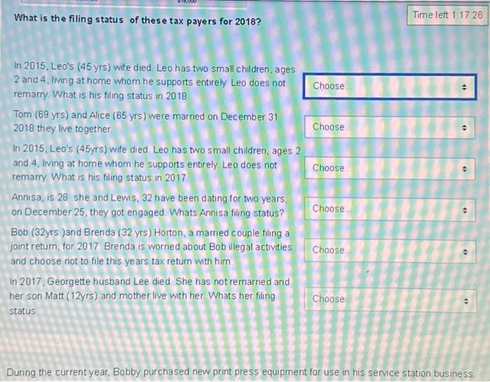 Solved What is the filing status of these tax payers for | Chegg.com