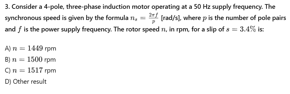 Solved Consider a 4-pole, three-phase induction motor | Chegg.com