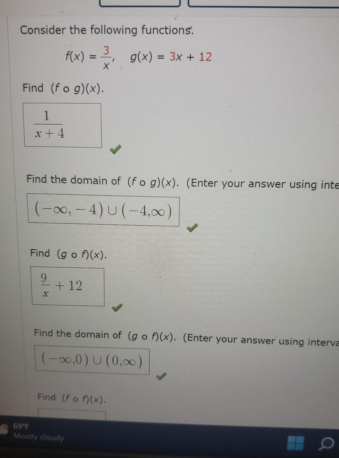 Solved Consider the following functions. f(x)=x3,g(x)=3x+12 | Chegg.com