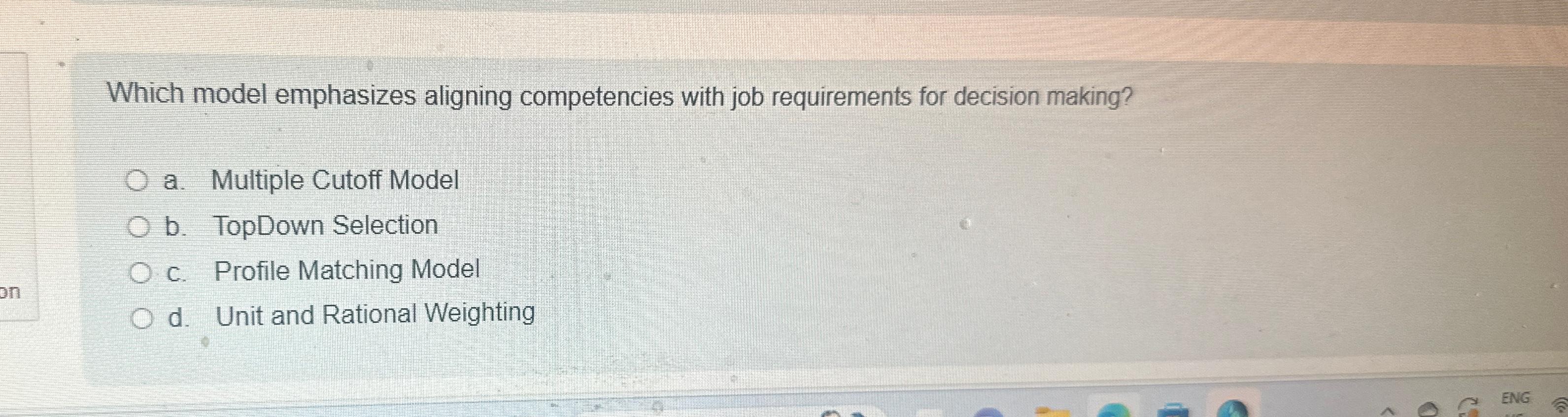 Solved Which model emphasizes aligning competencies with job | Chegg.com