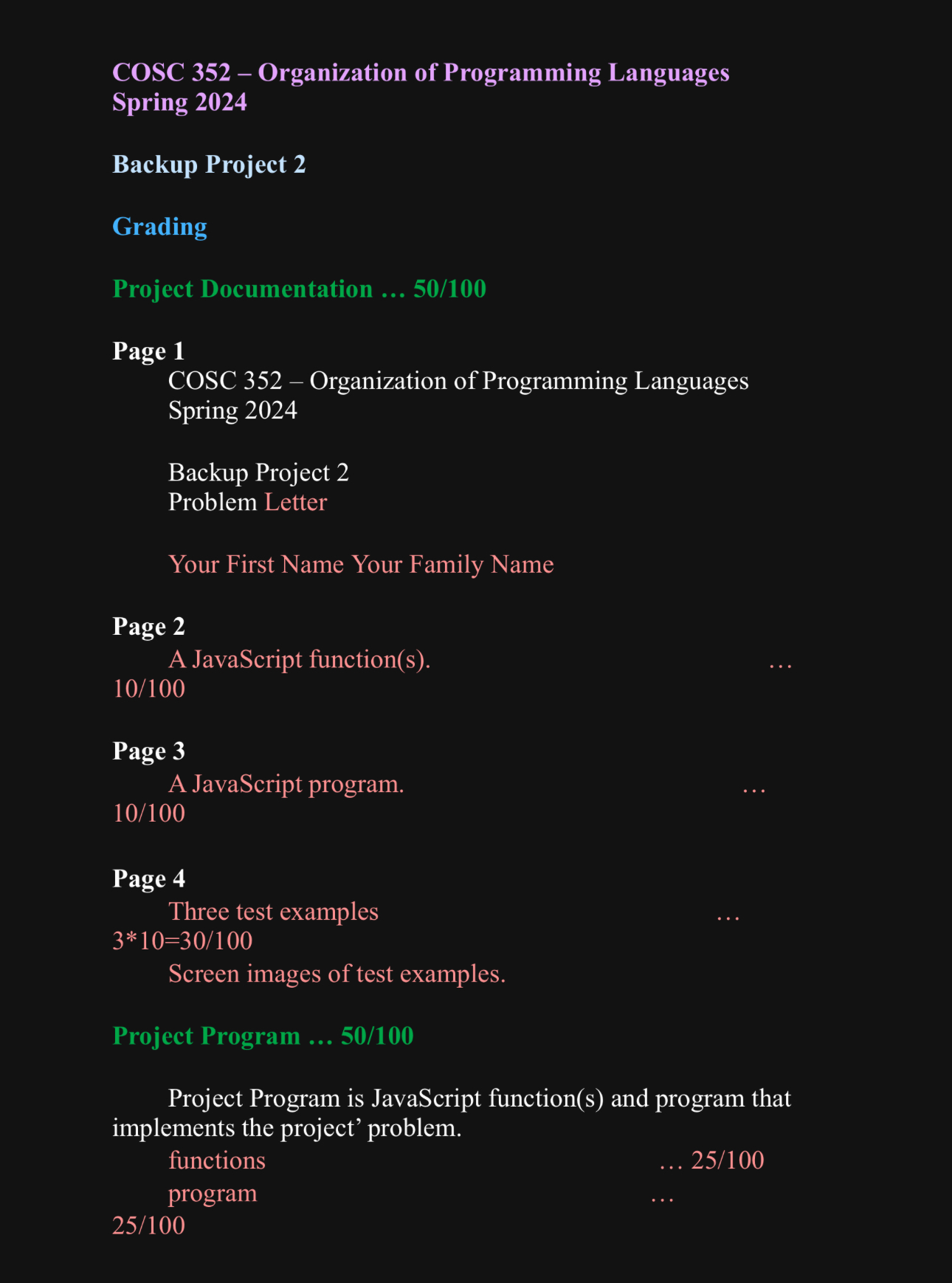 Solved COSC 352 - ﻿Organization of Programming Languages | Chegg.com