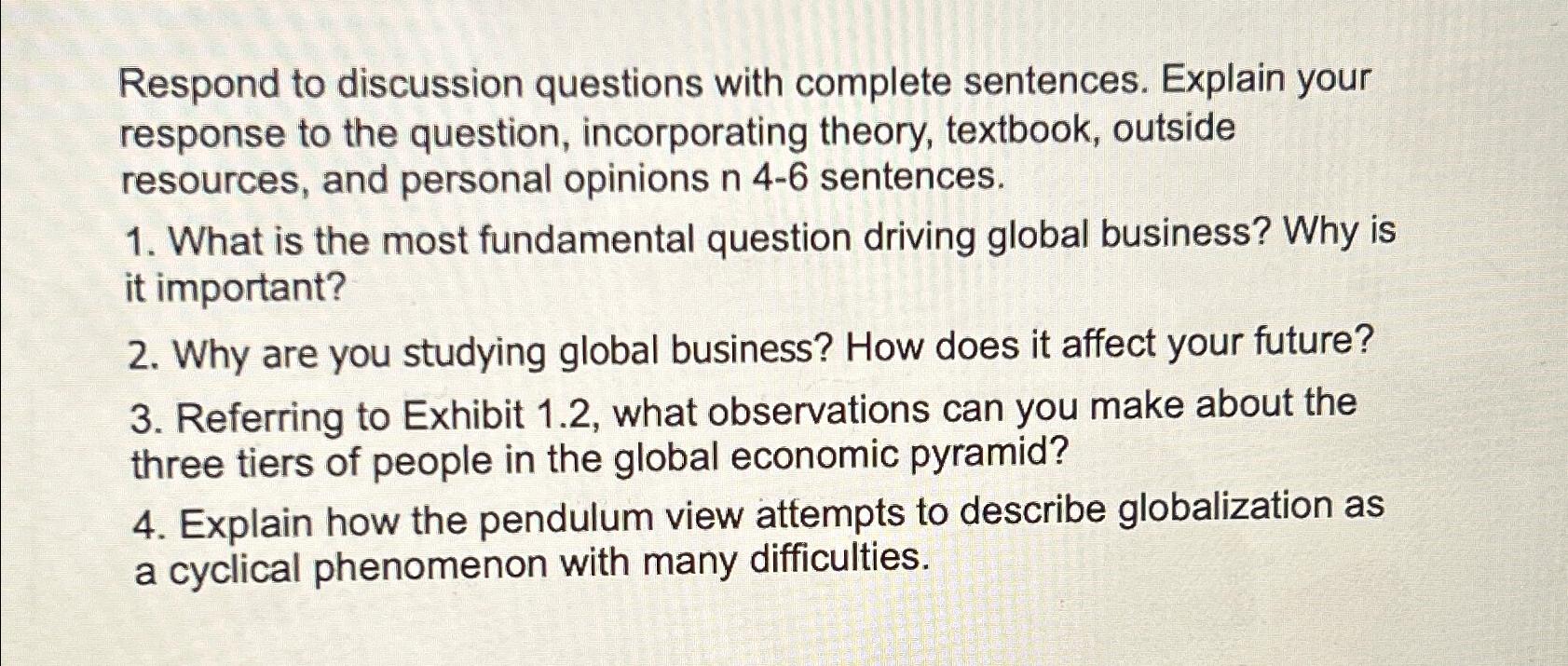Solved Respond to discussion questions with complete | Chegg.com