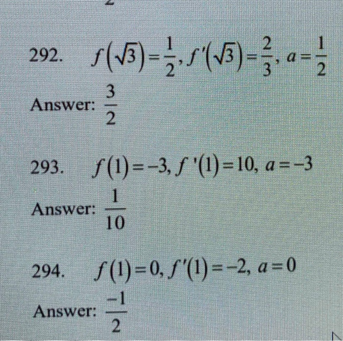 Solved 292. (15)-(3) --- 2 3 Answer: 2 293. $(1)=-3, f | Chegg.com