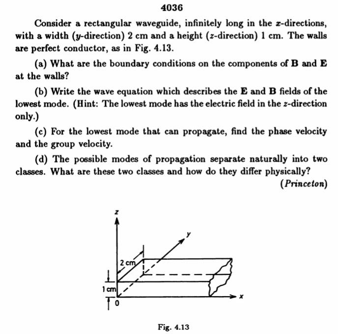 Solved 4036 Consider a rectangular waveguide, infinitely | Chegg.com