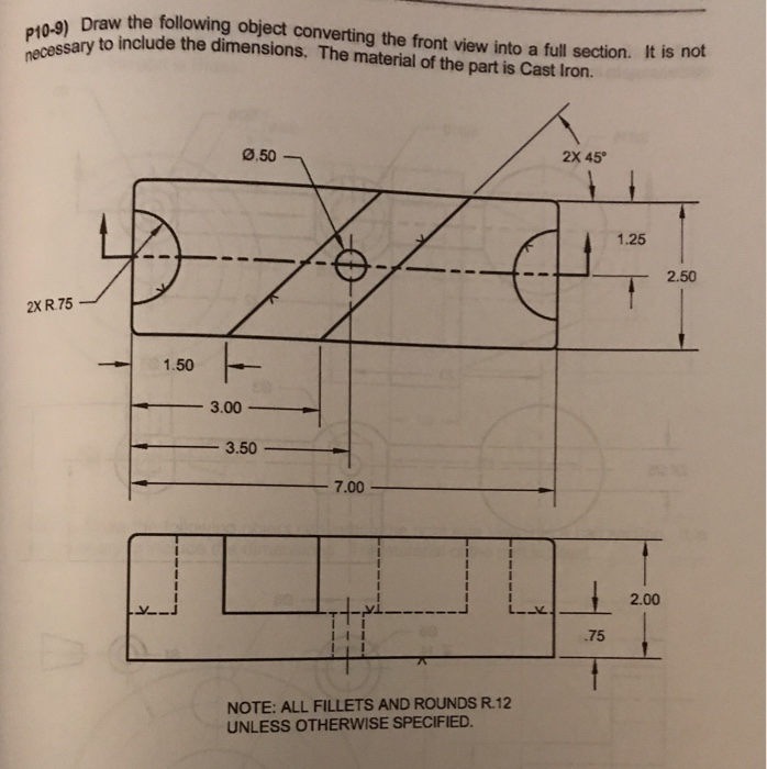 Solved P10-9) Draw the following object converting the front | Chegg.com