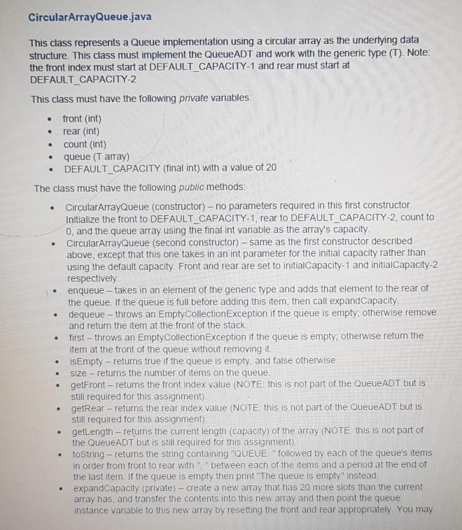 Solved CircularArrayQueue.java . . This class represents a | Chegg.com