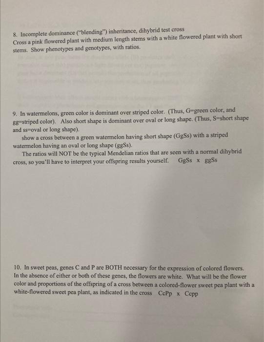 Solved 8. Incomplete dominance ("blending") inheritance, | Chegg.com