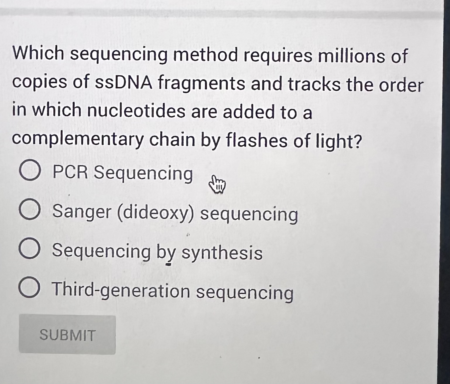 Solved Which sequencing method requires millions ofcopies of | Chegg.com